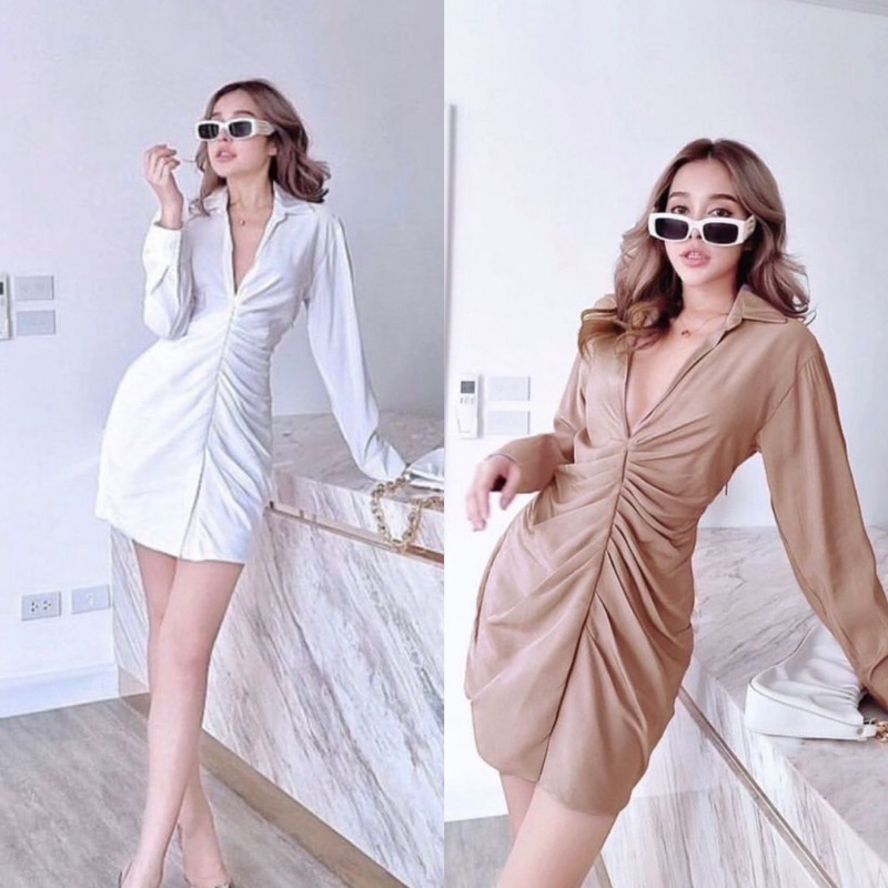 Jual Avi Dress Korean Simple Basic Polos Kerah Formal Sopan Kerja ...