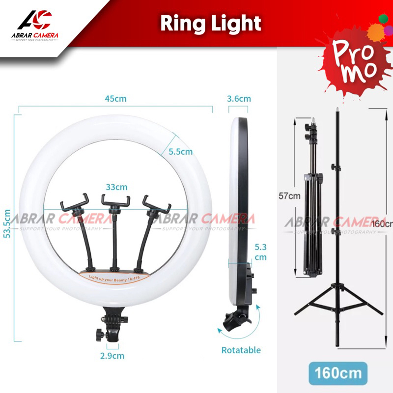Jual Lampu Ring Light LED 18 Inch 3x Holder HP + Tripod Lightstand JY ...