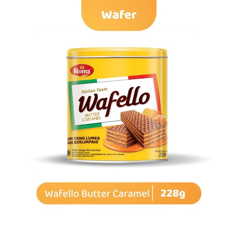 Jual Roma Wafello Wafer Italia Butter Caramel 228gr (Kemasan Kaleng ...