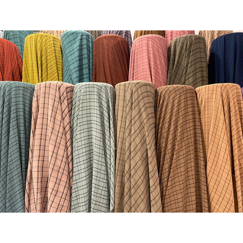 Jual Cey Yarn Dyed / Kain Crinkle Airflow Motif Kotak Meteran ...