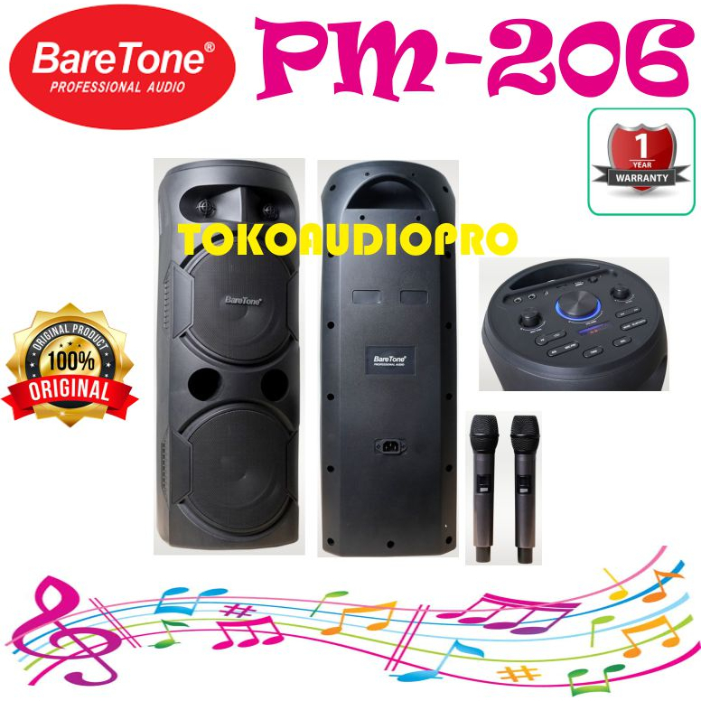 Jual Speaker Portable Baretone PM-206 PM206 Original Dual 6 inch ...