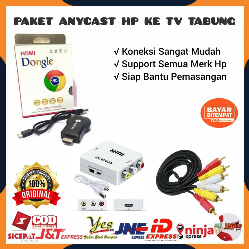 Jual [COD] PAKET LENGKAP ANYCAST DARI HP KE TV TABUNG / DONGLE ANYCASH ...