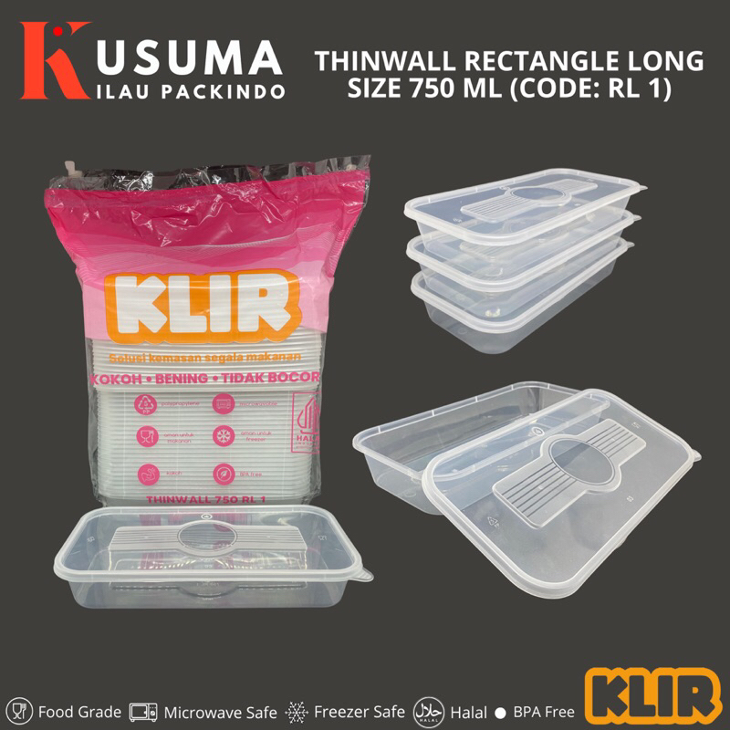 Jual Klir Thinwall Rectangle Long Rl 1 Persegi Panjang 750ml 25pcs