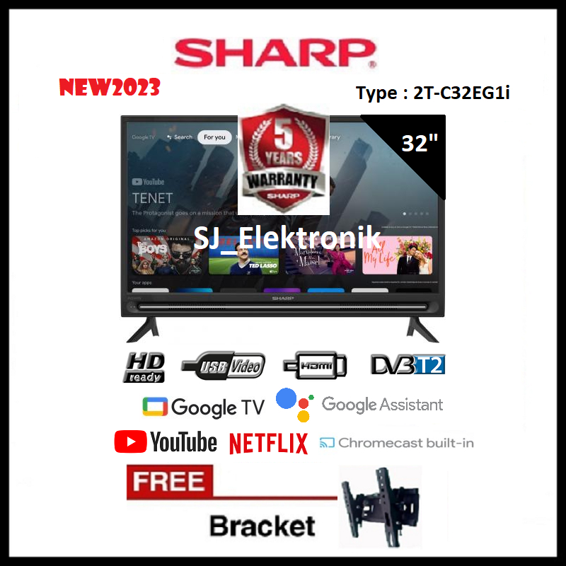 Jual (KHUSUS LUAR KOTA) Braket + LED TV Sharp 32 Inch 2T-C32EG1i / 32EG1i HD Google TV | Shopee ...