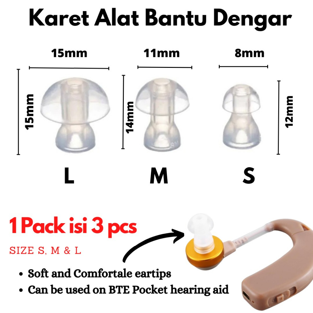 Jual Karet Alat Bantu Dengar Hearing Aid 3 pcs karet ABD / 2 pcs Karet ...