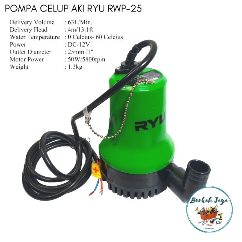 Jual RYU Pompa Celup Aki Air RWP 25DC / Water Pump Submersible DC 12V ...