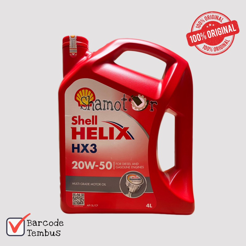 Jual OLI SHELL HELIX HX3 20W-50 4 LITER ASLI ORIGINAL QR BARCODE ...