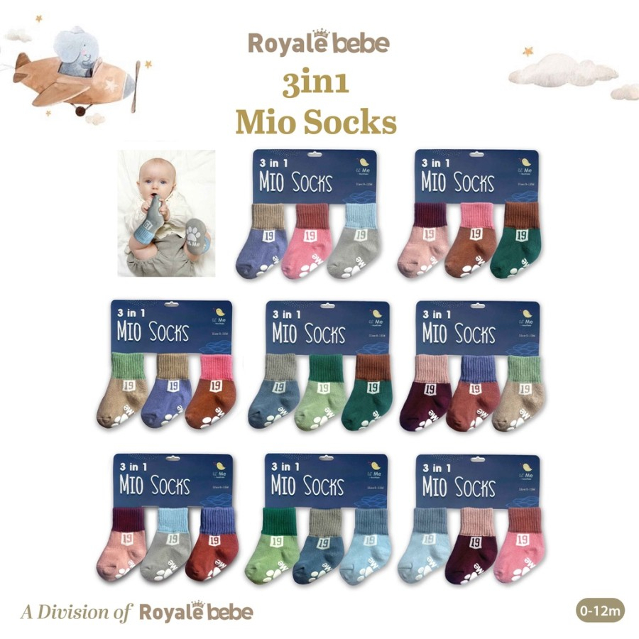 Jual Royale Bebe Mio Socks 3in1 Kaos Kaki Bayi Isi 3 Pcs | Shopee Indonesia
