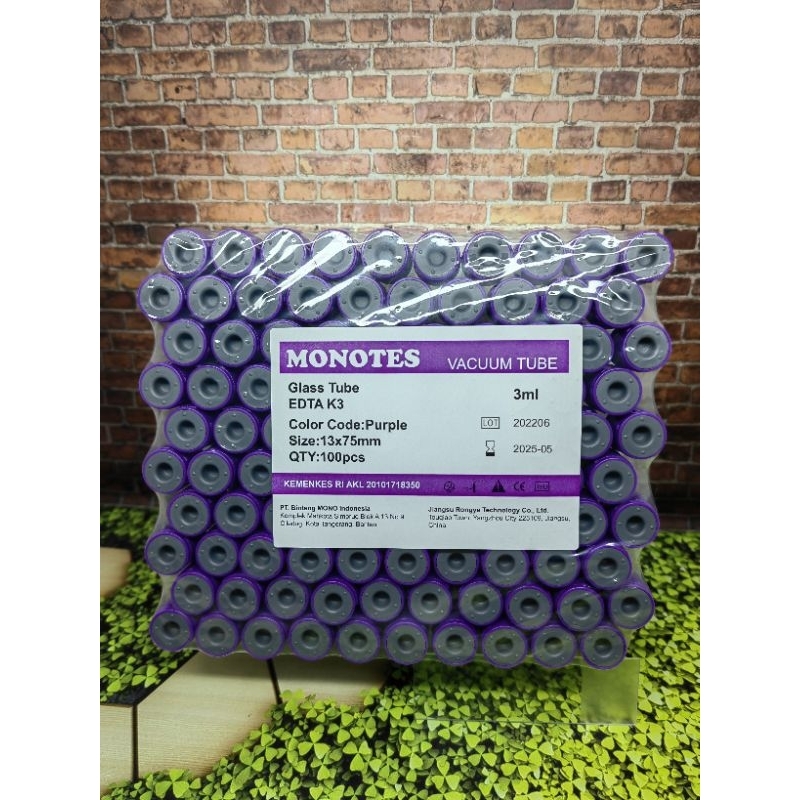 Jual GLASS TUBE EDTA K3 3 ML ISI 100 Pcs Monotes | Tabung Darah 3 ml ...