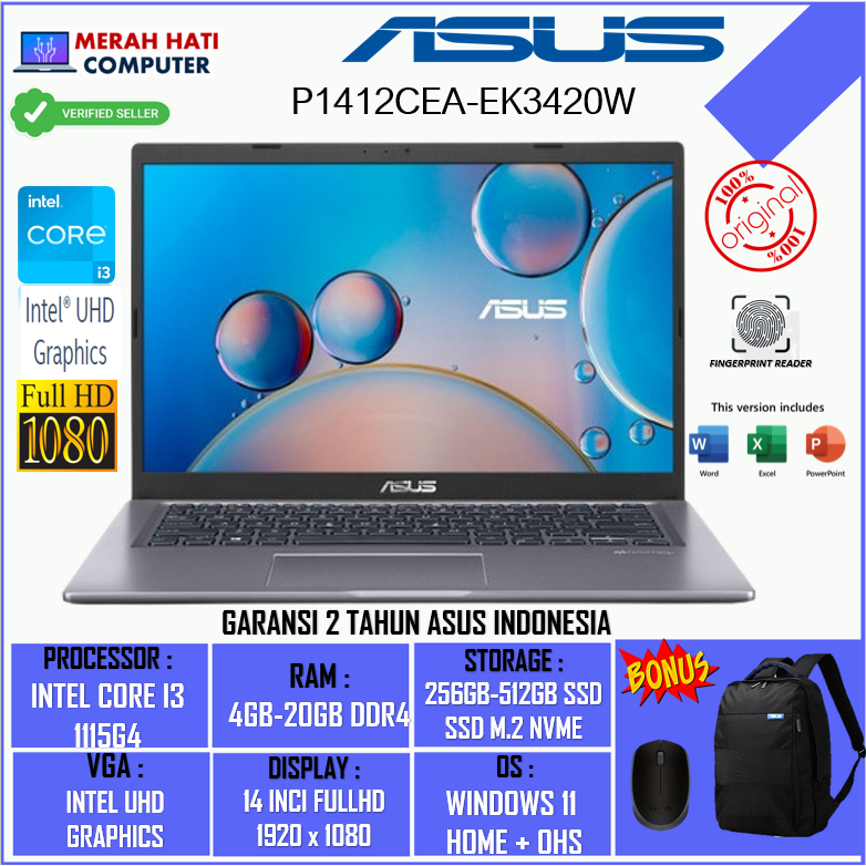 Jual Laptop New Promo ASUS P1412CEA EK3420W INTEL I3 1115G4 12GB 512GB ...