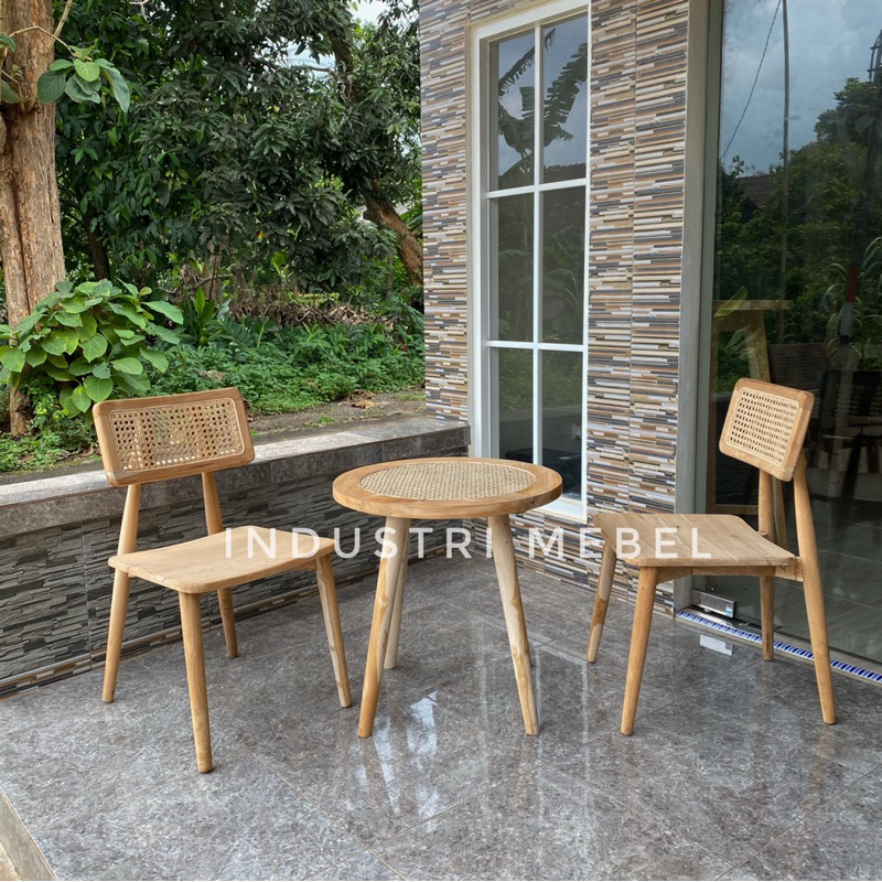Jual Set Kursi Teras Rotan Jati Retro Scandinavian - Meja Cafe Bundar Rotan - Kursi Cafe ...