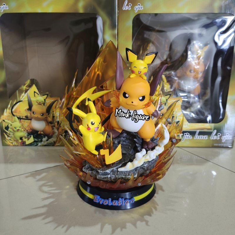 Jual Action Figure Statue Pokemon Pikachu Raichu Evolution With Led ...