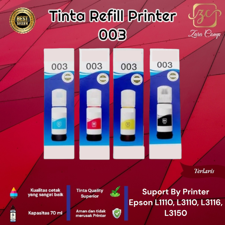 Jual TINTA REFFIL PRINTER 003 PREMIUM 1 SET (4 PCS) | Shopee Indonesia