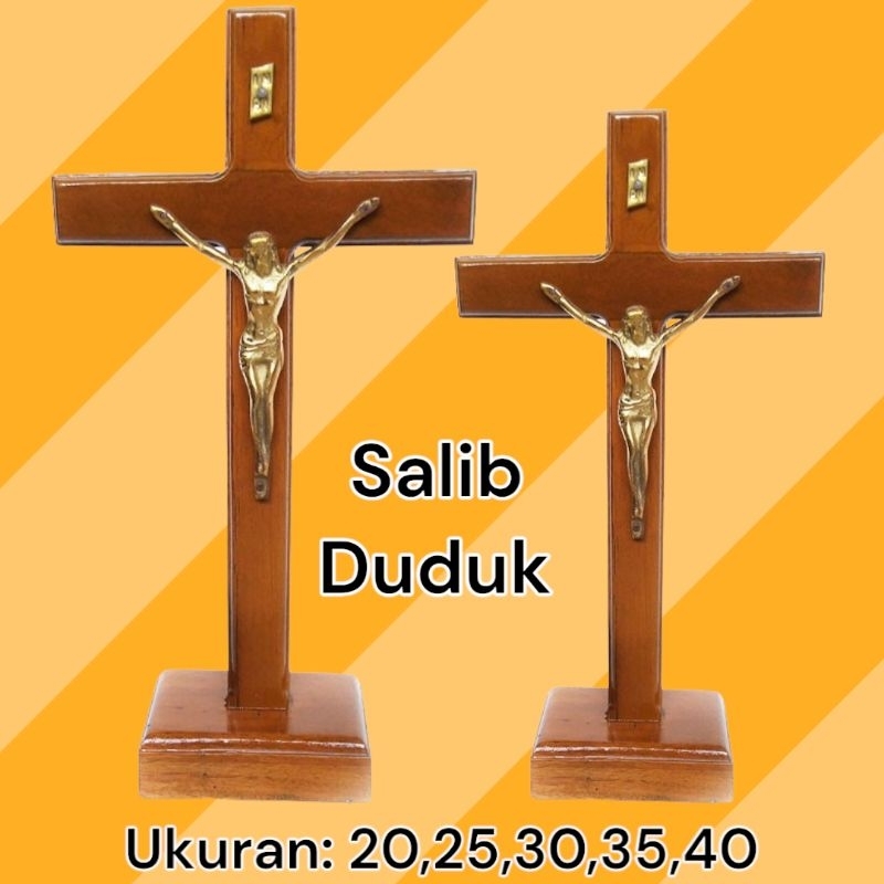 Jual Salib Duduk Meja/Kayu Jati/Corpus INRI Kuningan/Ukuran 20-40 Cm ...