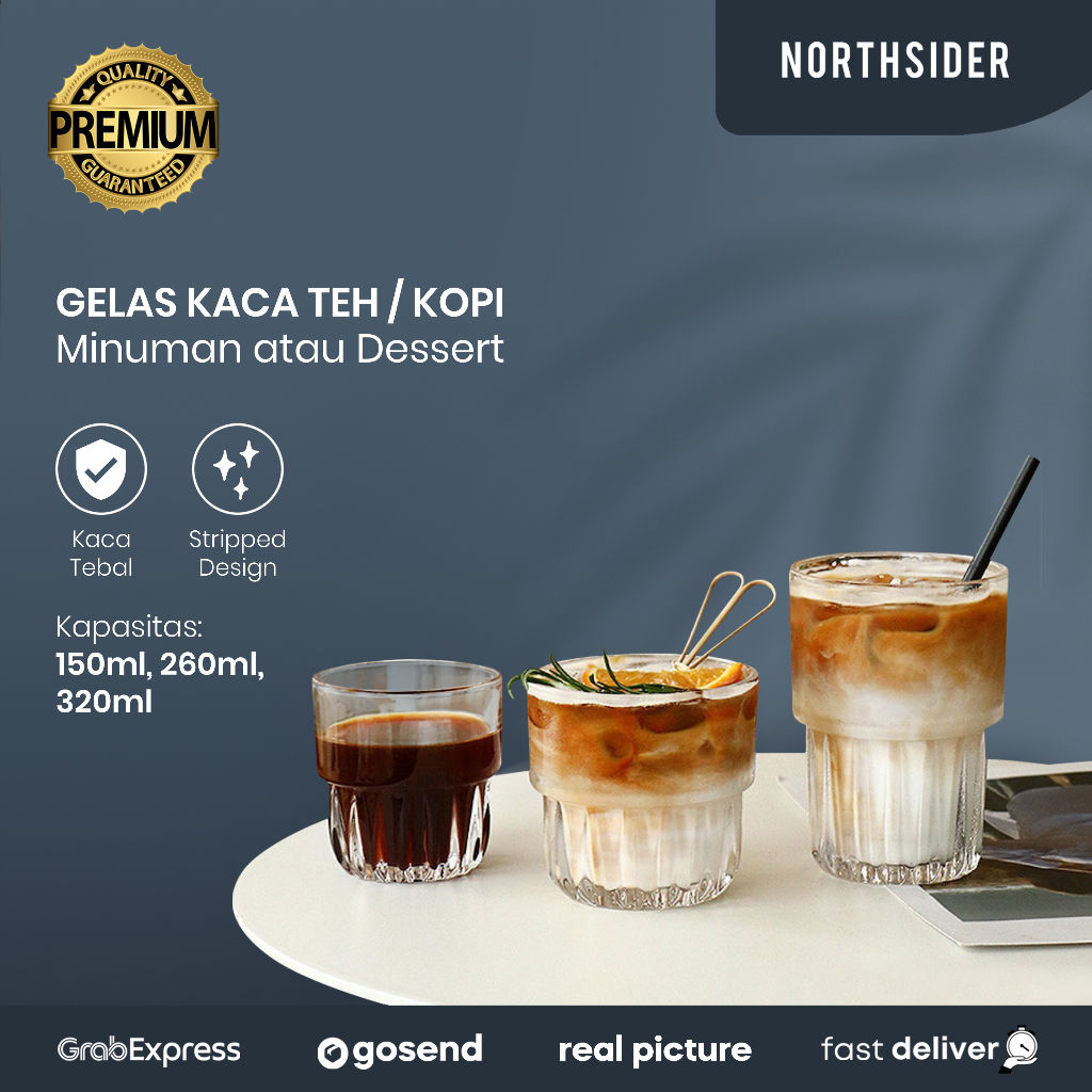 Jual Gelas kaca kopi teh minuman dessert tebal coffee stripped glass | Shopee Indonesia