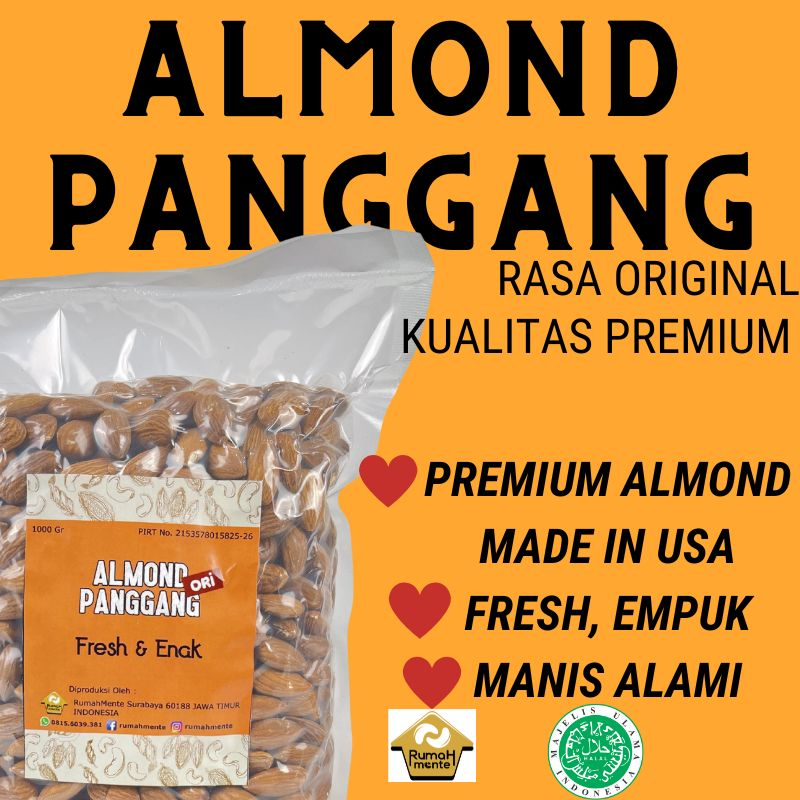 Jual KACANG ALMOND PANGGANG 500GR ALMOND ROASTED RASA ORIGINAL (CEMILAN ...