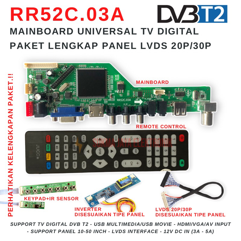 Jual Paket Lengkap LVDS 30 Pin Mainboard TV Digital DVB T2 LCD LED ...