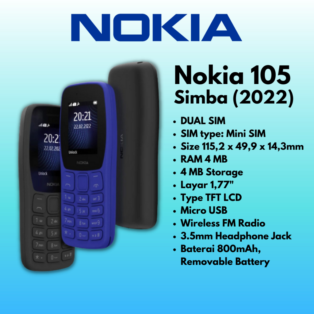 Jual HP NOKIA 105 SIMBA (2022) GSM NEW GARANSI RESMI TAM HANDPHONE ...