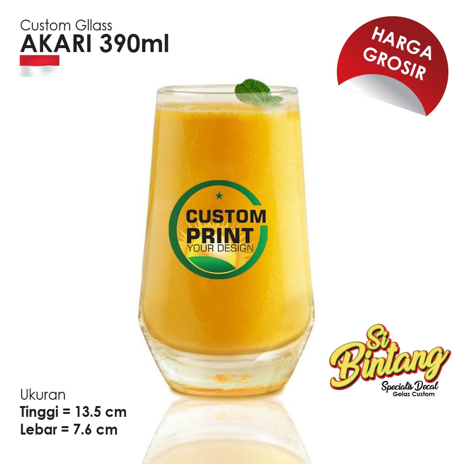 Jual GELAS CUSTOM- Model AKARI - Gelas Bening - Decal Logo Suka-suka ...