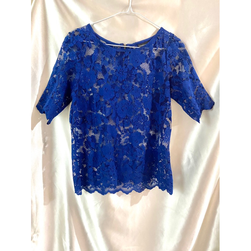 Jual WAREHOUSE blue lace blouse (preloved) | Shopee Indonesia