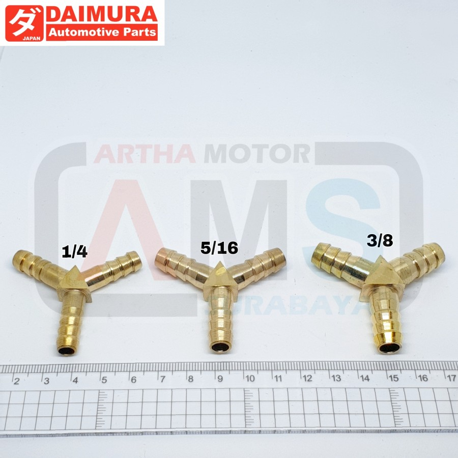 Jual Nepel Sambungan Selang Cabang 3 Y Kuningan Gas Air Angin 1/4 5/16 ...