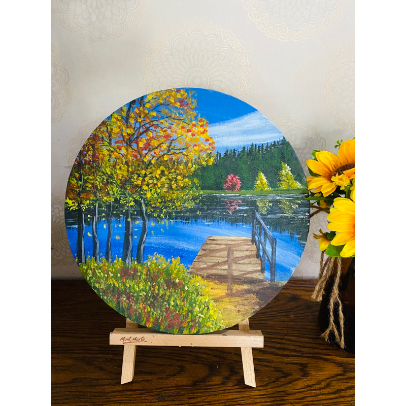 Jual sky blue painting|lukisan bulat|lukisan handmade | Shopee Indonesia