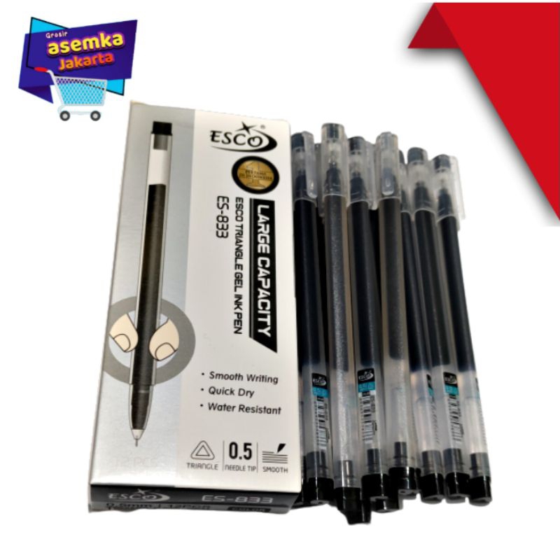 Jual Bolpen Pulpen Esco Triangle Gel Ink Pen ES-833 Big Gel 0,5mm 12pcs ...