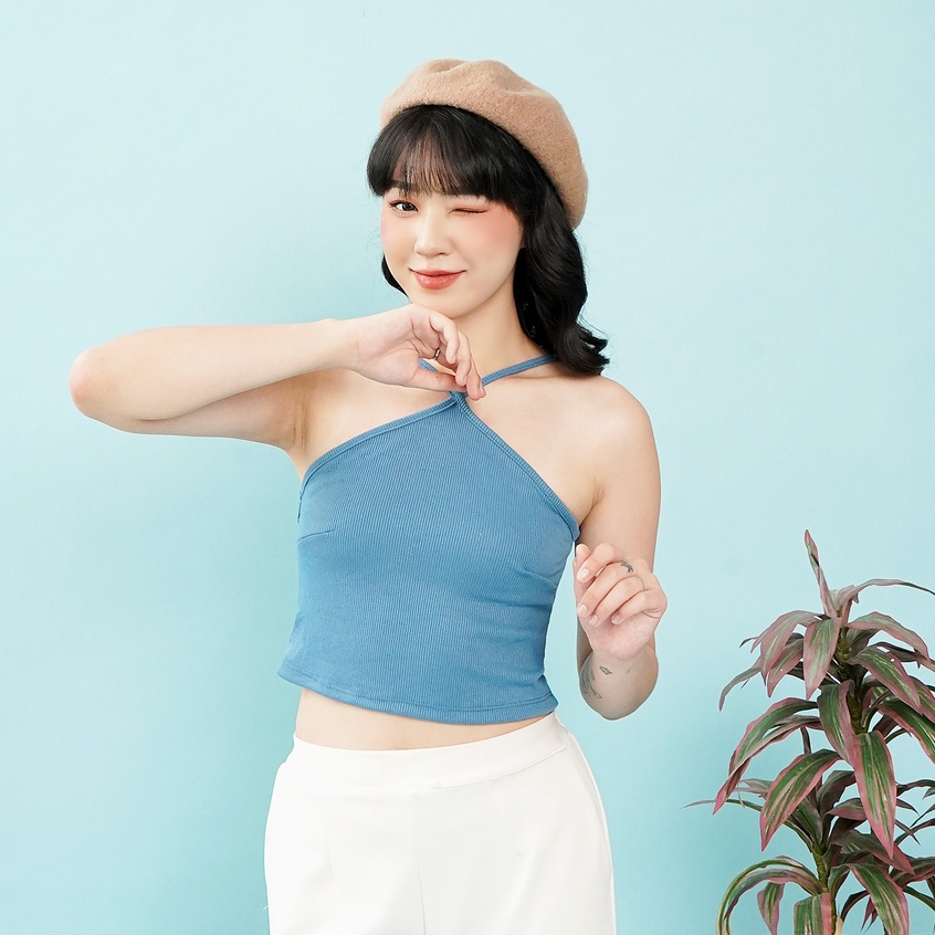 Jual OROY Korean Cross Tank Top Wanita Korea Knit Rib V-neck Crop ...