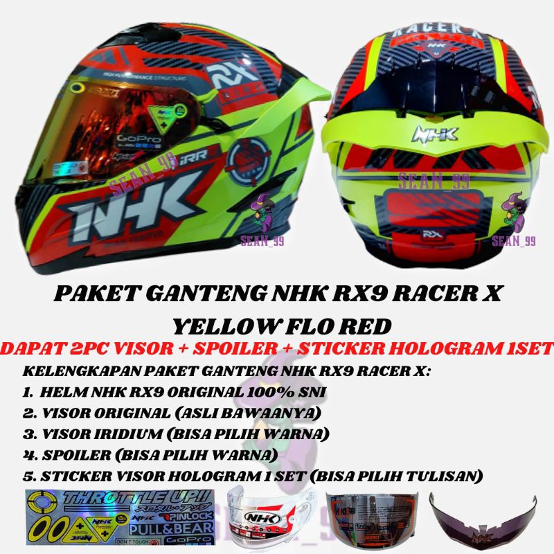 Jual HELM NHK RX9 RACER X NHK RX NINE YELLOW FLUO SILVER RED DOUBLE ...