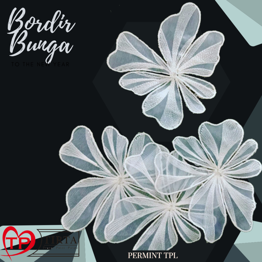 Jual PERMINT TPL, Bordir bunga aplikasi utk fashion, Hijab, Tas, Bordir ...