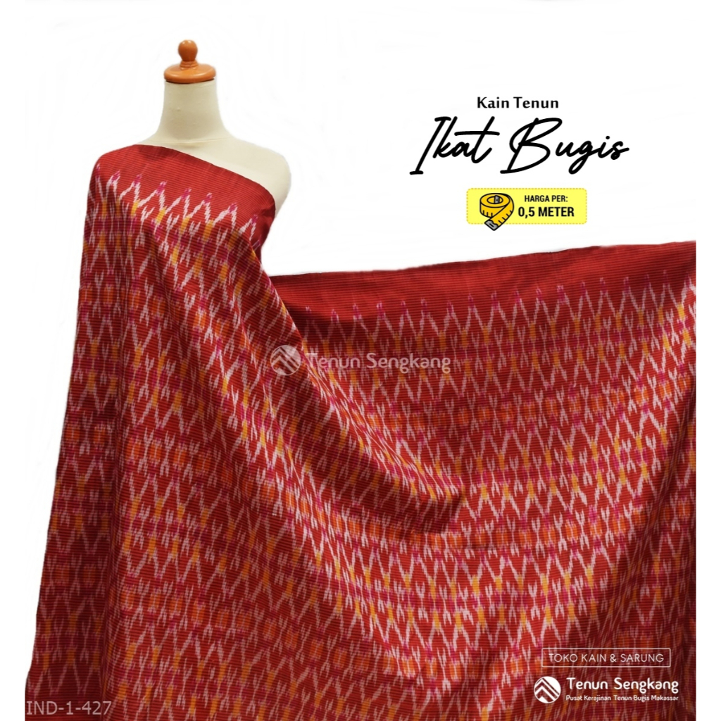 Jual Kain Tenun Ikat Sutra Bugis Makassar Merah - Tenun Sengkang IND-1-427 (Harga Per 0,5 Meter ...
