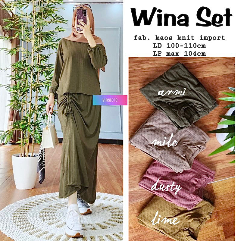 Jual AM - Wina Set Setelan Wanita Kaos Knit Rajut One Set Wanita Rok ...