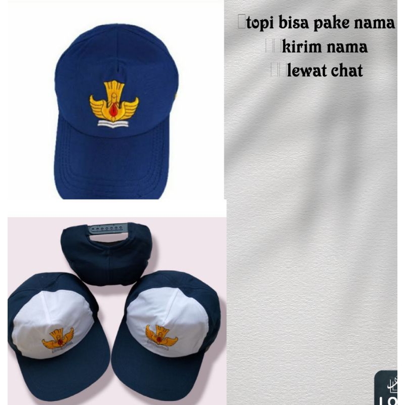 Jual topi seragam sekolah SMP merah putih dan full biru bisa pakai nama ...