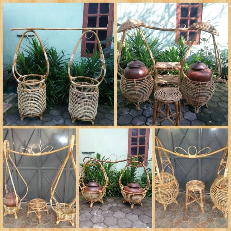 Jual Pikulan angkringan dawet GERAISURYA keranjang kerodong rotan set ...