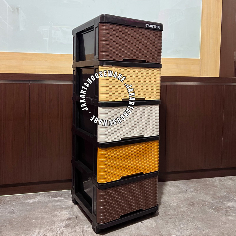 Jual Laci Pakaian Plastik Rak Pakaian 5 Susun Motif Rotan Murah dan ...