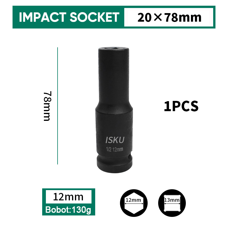Jual ISKU mata kunci shock impact socket Panjang/mata sock set cr-mo 1/2" drive socket kokoh dan ...