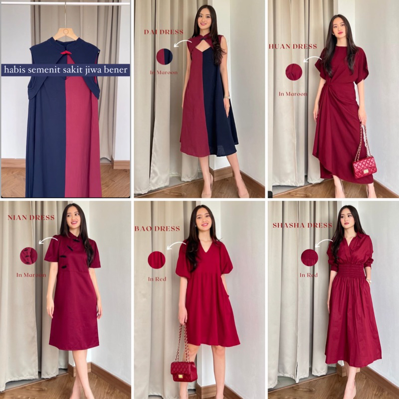 Jual Bronze behavior dai huan nian bao shasha dress gaun in red merah ...