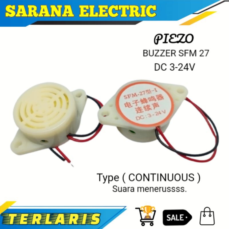 Jual BUZZER SFM-27 HIGH QUALITY 3-24V 16ohm 5V 12V 24V BUZER | Shopee ...