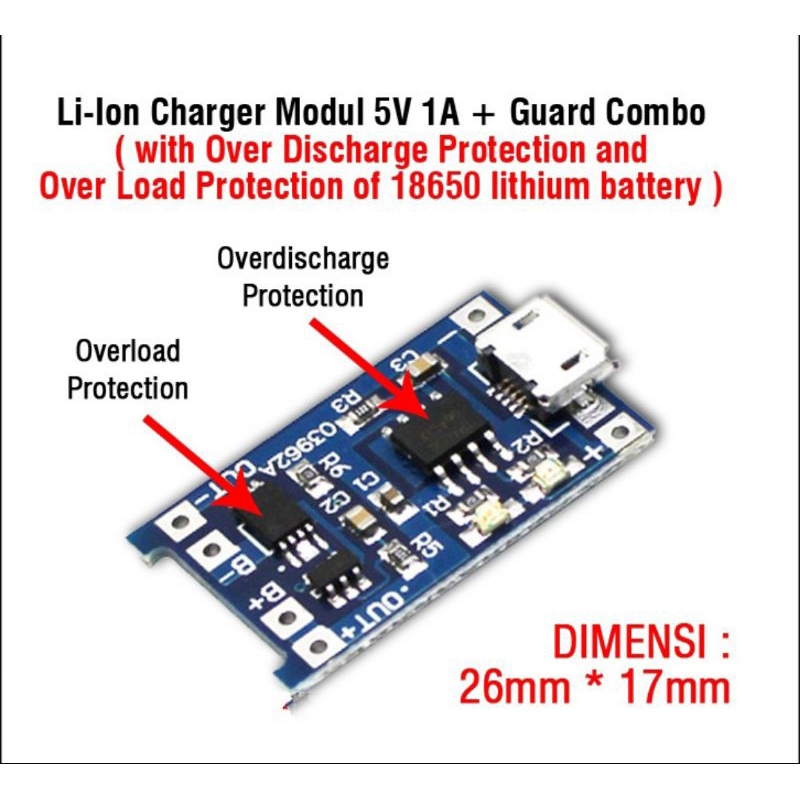 Jual li-ion modul charger tp4056 5v 1A + guard combo | Shopee Indonesia