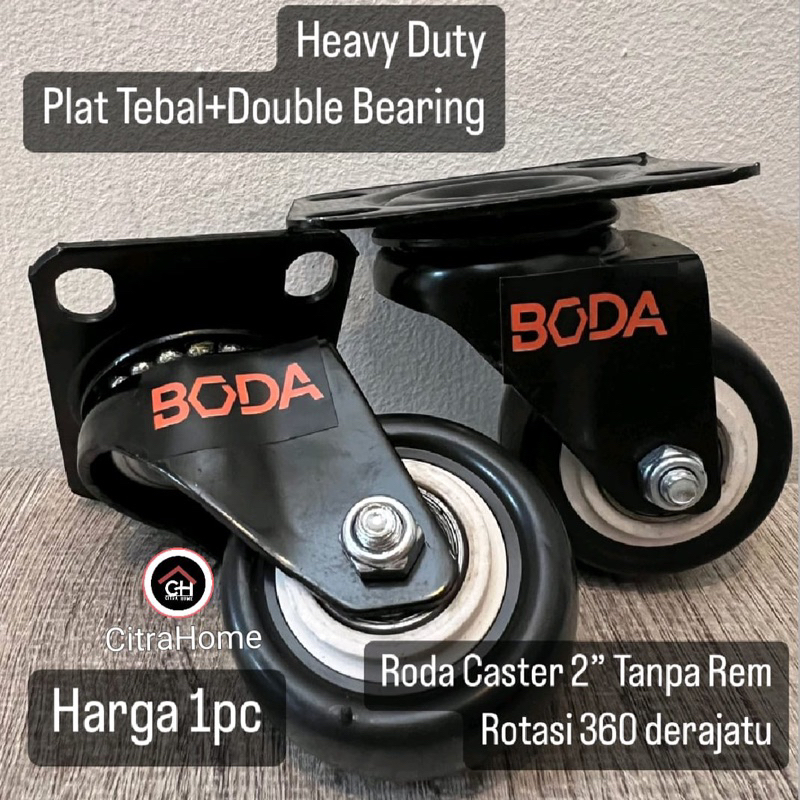 Jual Roda Caster Tanpa Rem 2” Heavy Duty Plat Tebal + Double Bearing ...