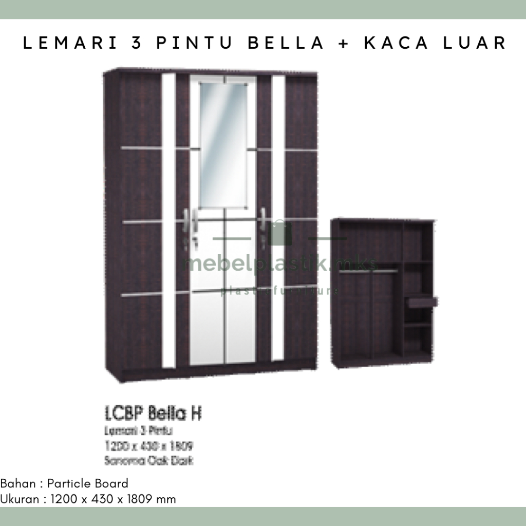Jual Lemari Cermin/ Lemari Kayu LCBP / Lemari pakaian Panel 3 pintu ...