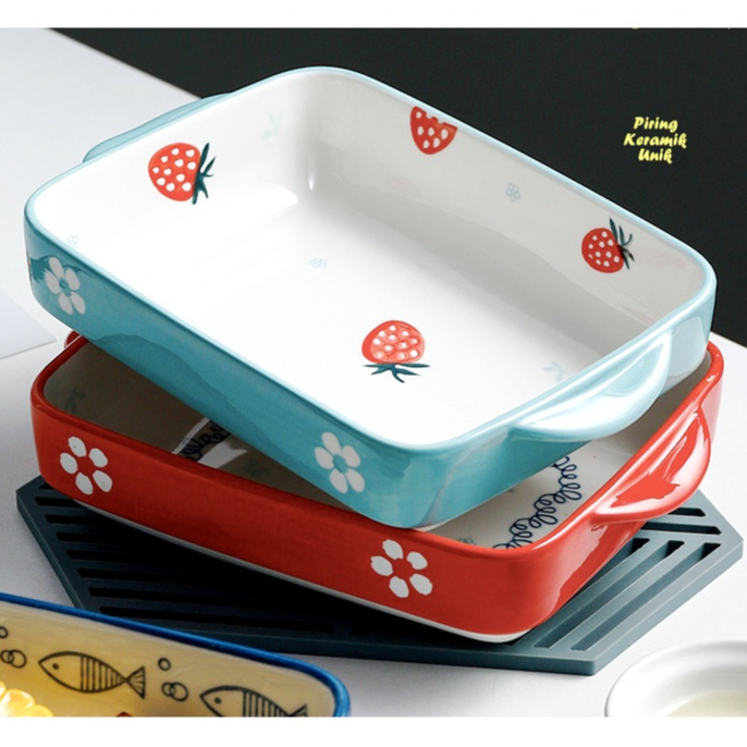 Jual Piring Unik Motif Strawberry Fishes kapasitas besar baking grill ...