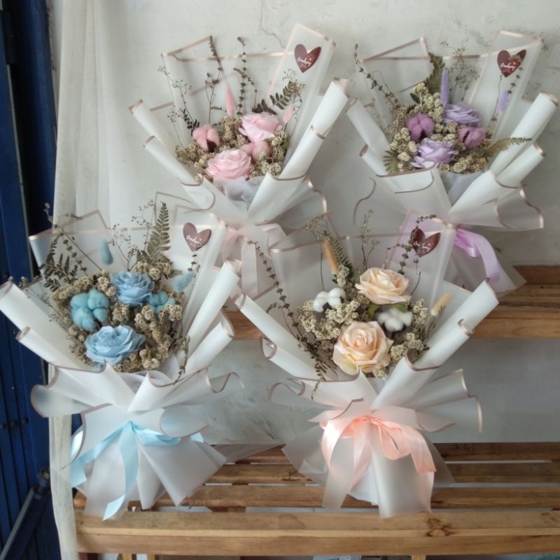 Jual buket bunga asli mixed mawar artificial premium, cotton flower ...