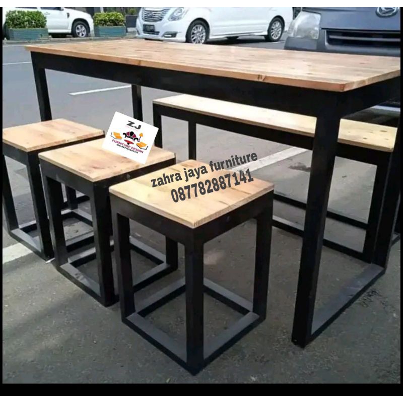 Jual MEJA MAKAN SET BUAT CAFE ,RESTO DLL. MINIMALIS KAYU JATI BELANDA | Shopee Indonesia