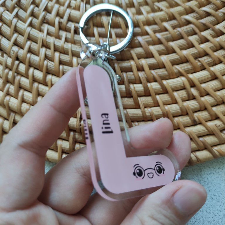 Jual GANTUNGAN KUNCI PRINTING PINK MUDA / GANTUNGAN KUNCI INISIAL ...