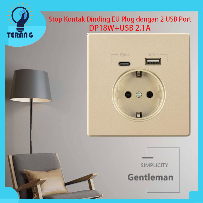 Jual IB Stop Kontak Dinding EU Plug dengan Type C + USB Port - GOLD ...