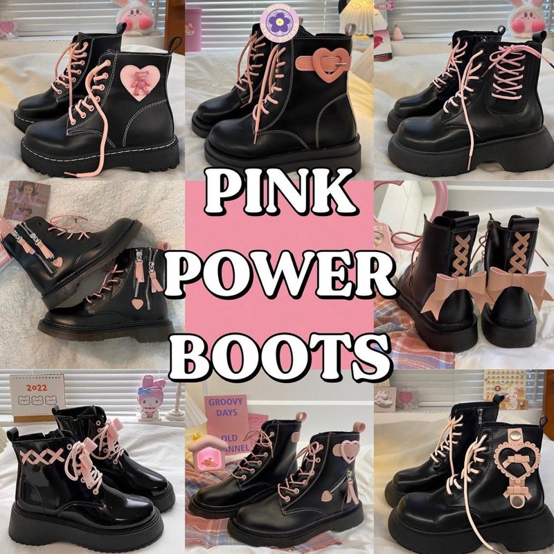Jual [READY STOCK] PINK POWER BOOTS sepatu leather hitam lucu gaya ...