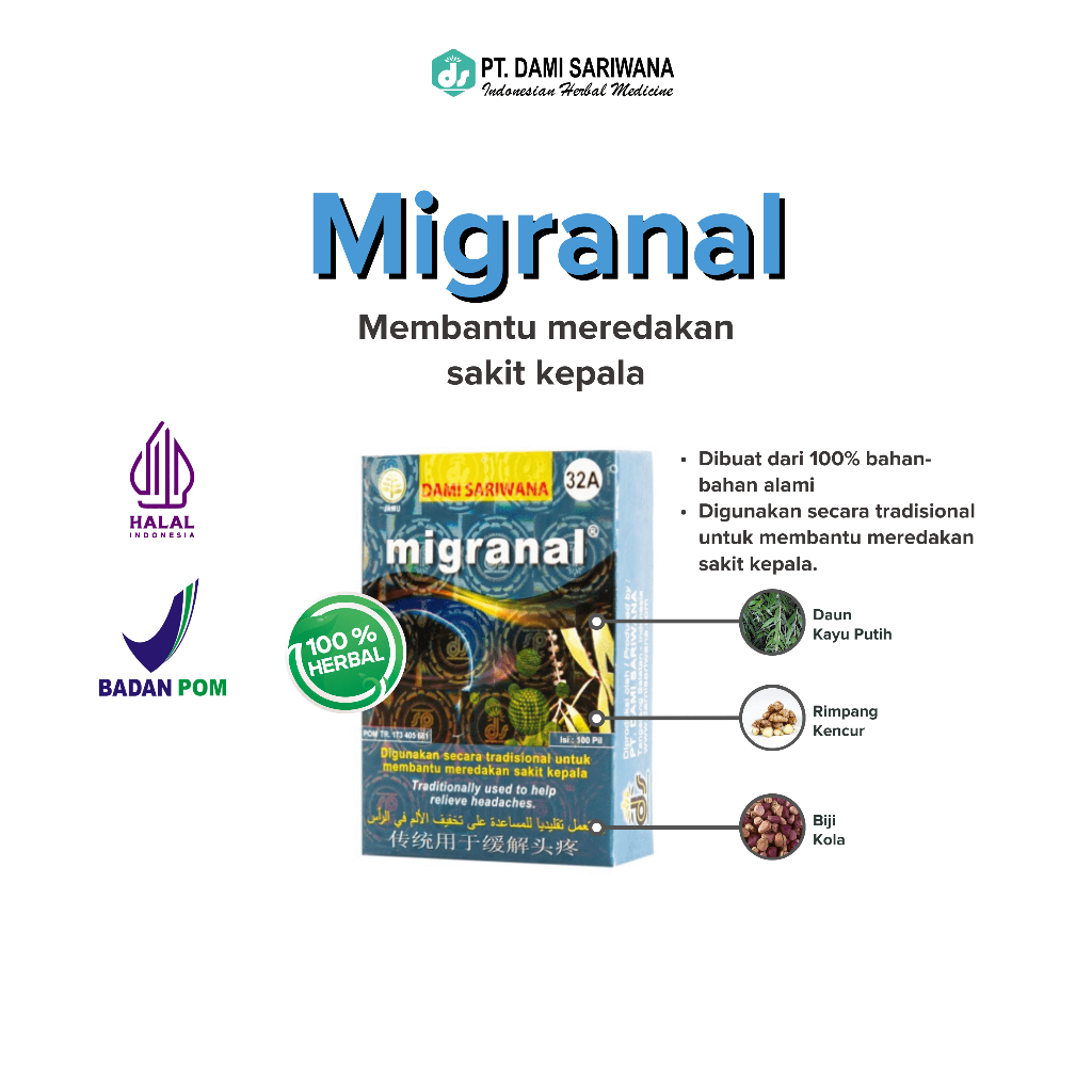 Jual Jamu Herbal MIGRANAL 100 Pil Meredakan Sakit Kepala | Shopee Indonesia