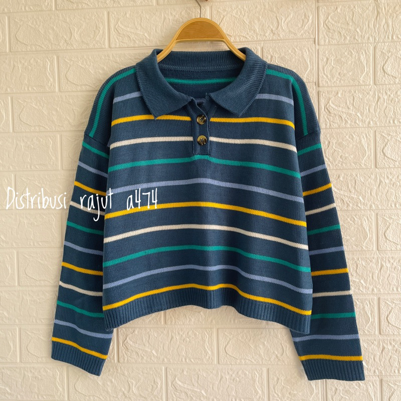 Jual SAKURAI SWEATER RAJUT POLO KANCING KOREA MOTIF BLASTER | Shopee ...