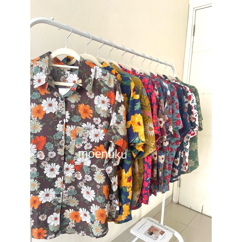 Jual Kemeja Oversize Retro Vintage Motif Bunga Kemeja Lengan Pendek ...